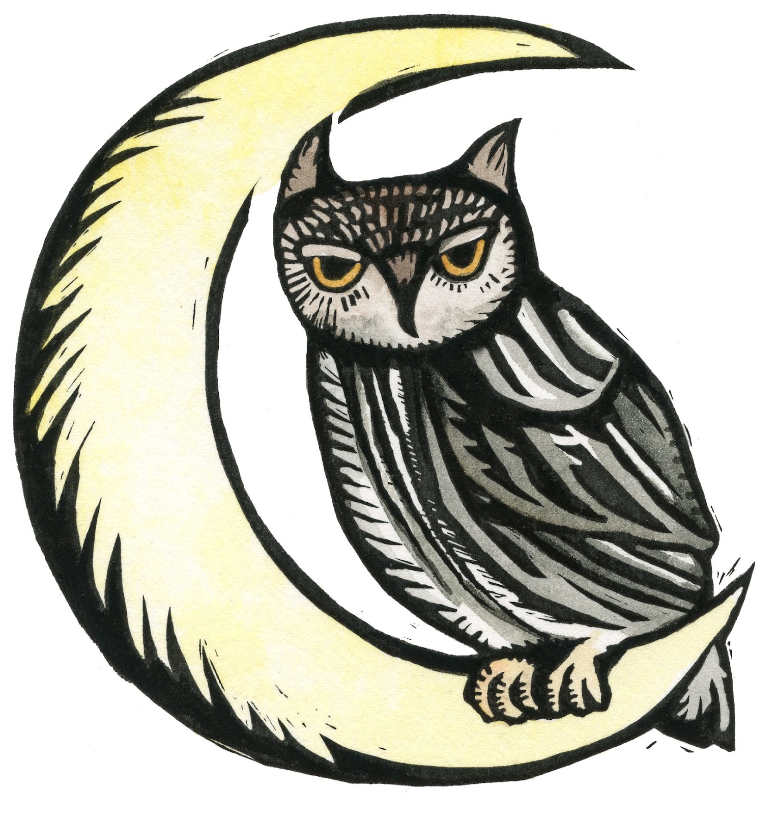Claudia's Illustration Blog: Crescent moon and owl