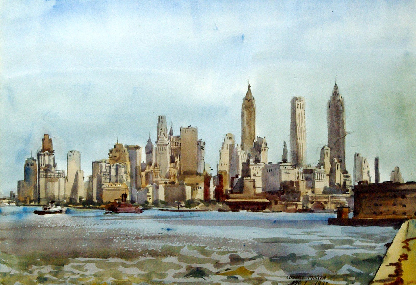 A Signed and Dated View of the Manhattan Skyline by Reginald Marsh ...
