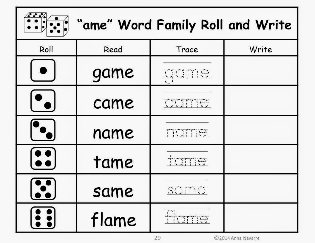 Mrs. Navarre’s Teaching Blog: Word Family Roll and Write