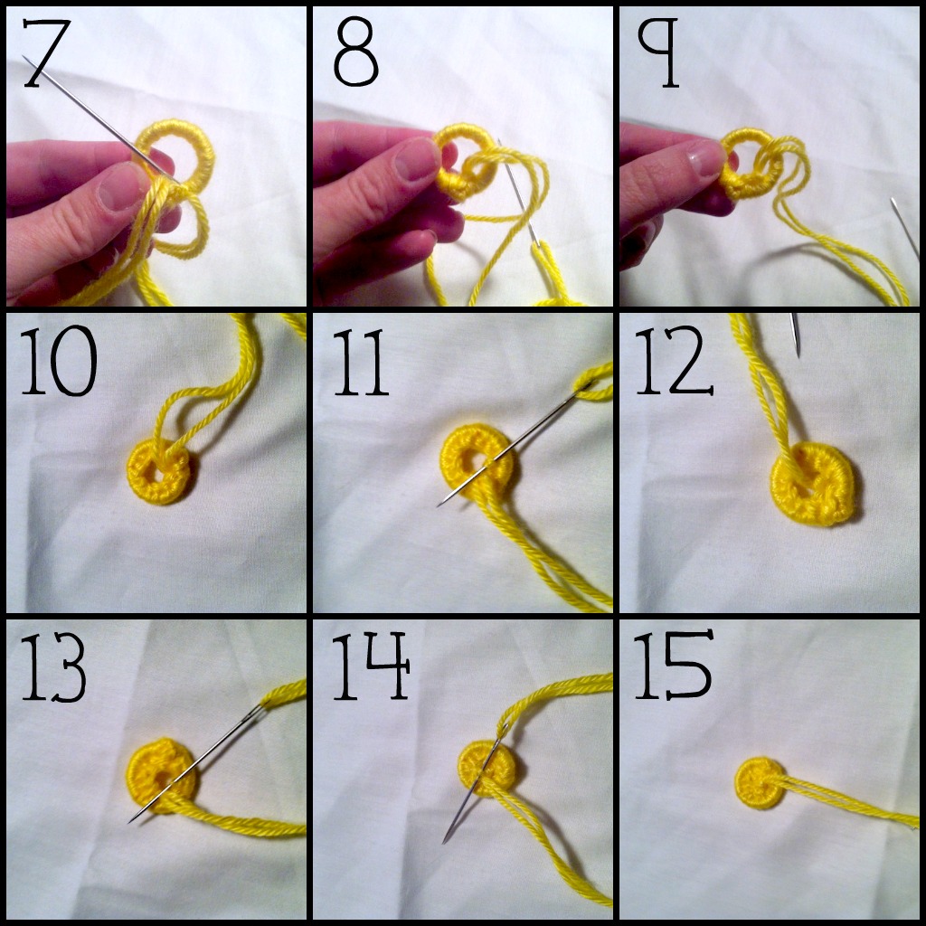 15. On the back of the ring, thread your needle through one layer and ...