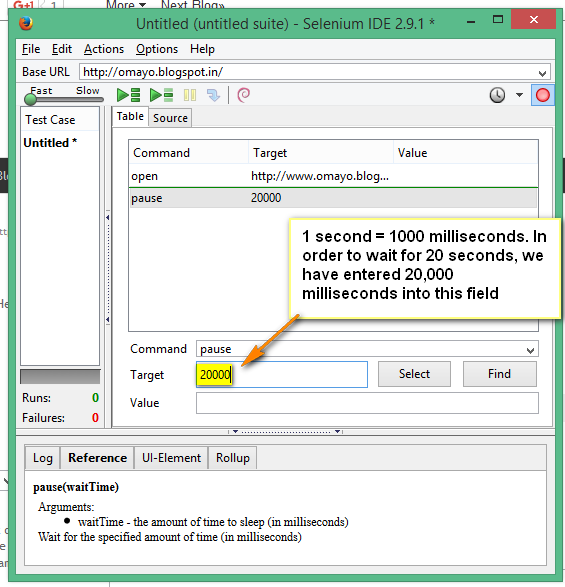 Selenium-By-Arun: Using 'pause' command in Selenium IDE for halting the ... Selenium-By-Arun: Using 'pause' command in Selenium IDE for halting the ...