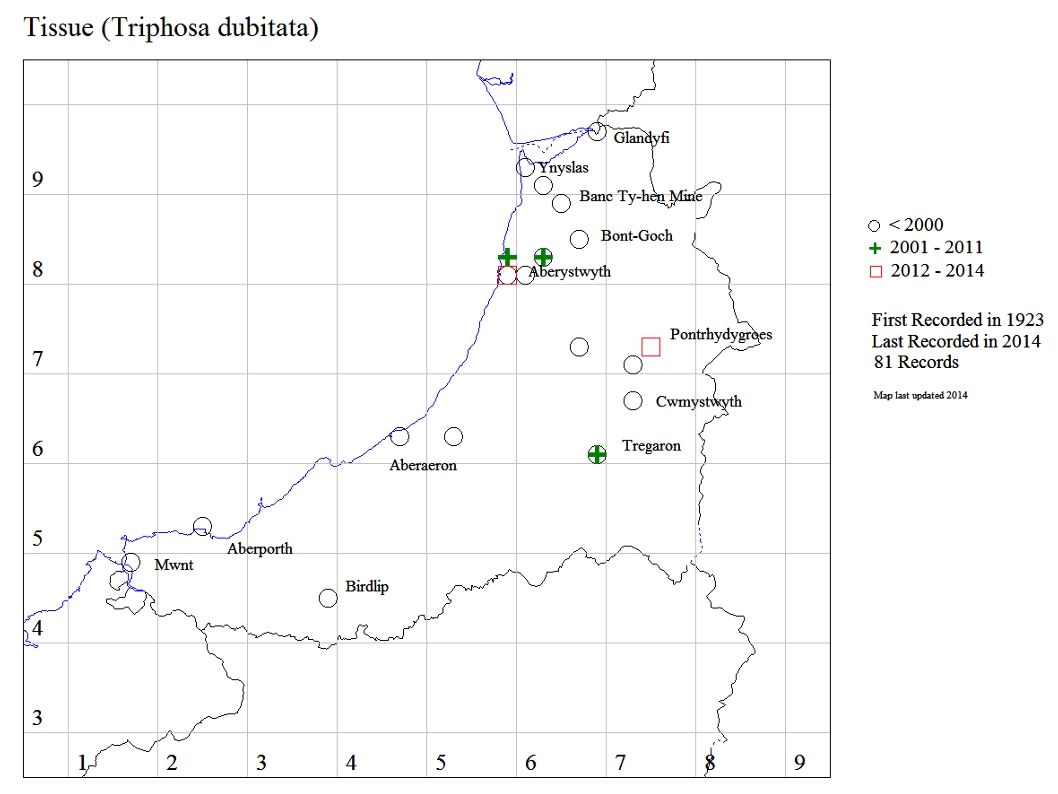 Ceredigion Moths: Tissue Moth Distribution Map