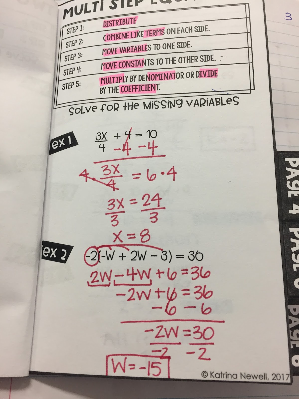 Multi Step Equations INB | Mrs. Newell's Math