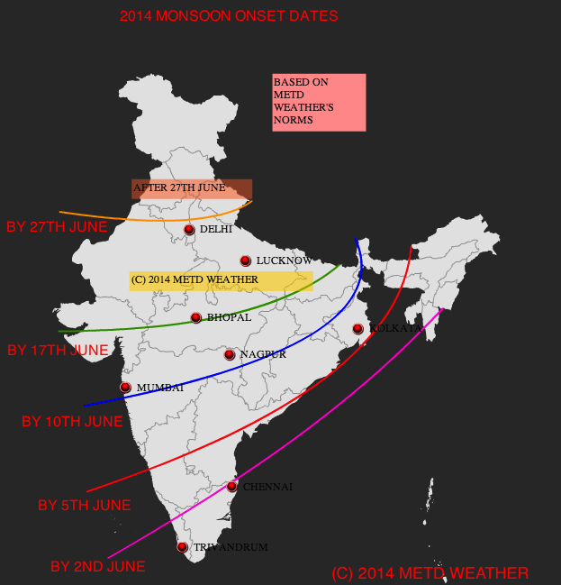 METD WEATHER: 2014 MONSOON ONSET FORECAST BY METD WEATHER (INDIMO)