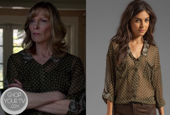 Castle: Season 6 Episode 7 Kim's Mom's Brown Dotted Blouse | Shop Your TV