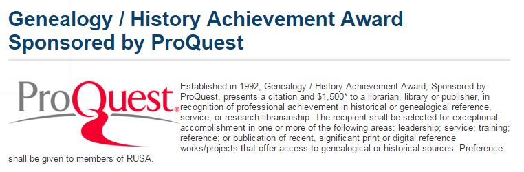 UpFront with NGS: Genealogy / History Achievement Award (sponsored by ...