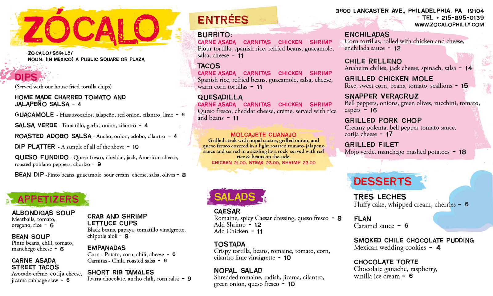 Usen Gandara Art/Design: Zocalo, logo, menus. Philadelphia PA