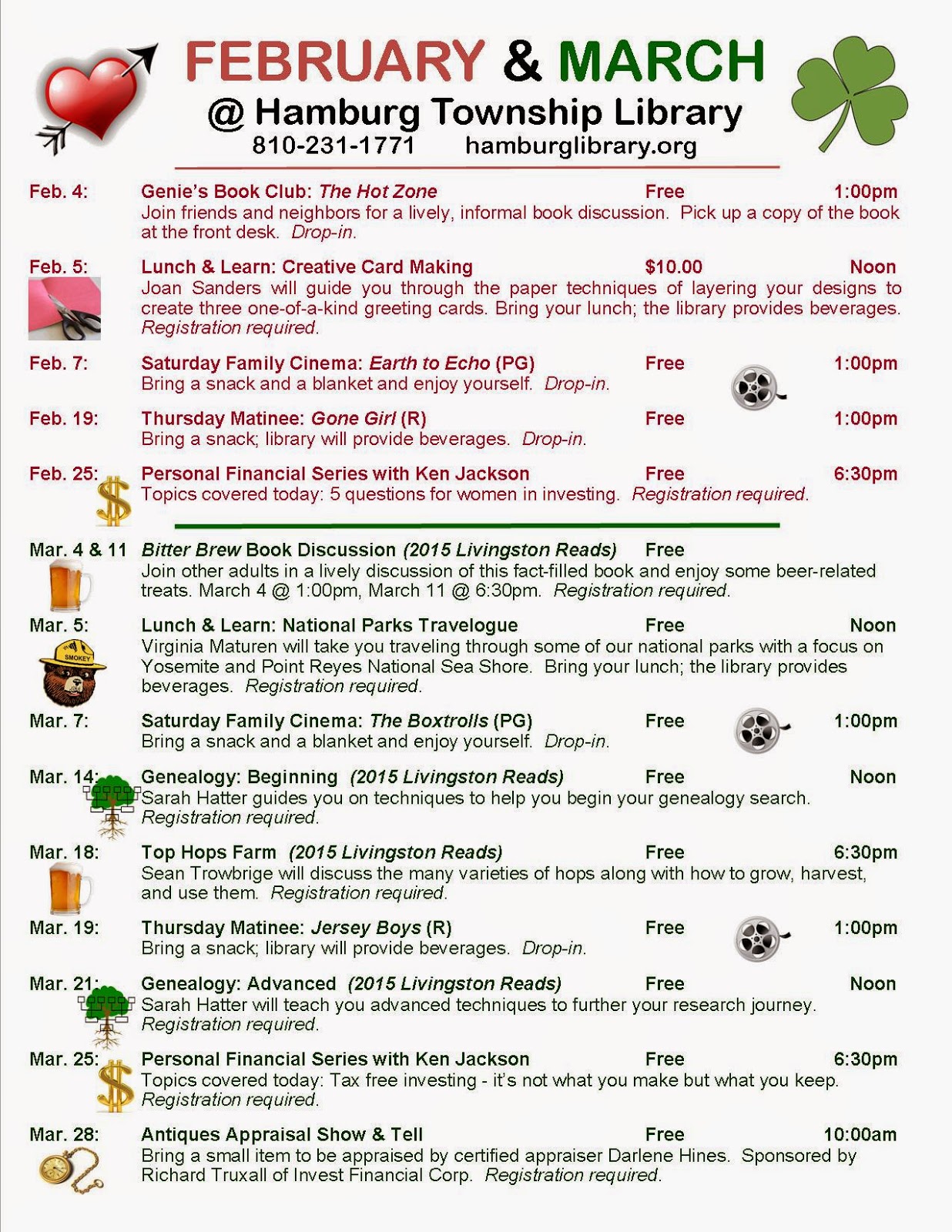 Hamburg Township Library: February & March Library Events