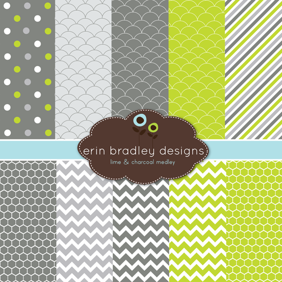 Erin Bradley Designs: NEW! Lime, Charcoal, Pink and Orange Digital Papers