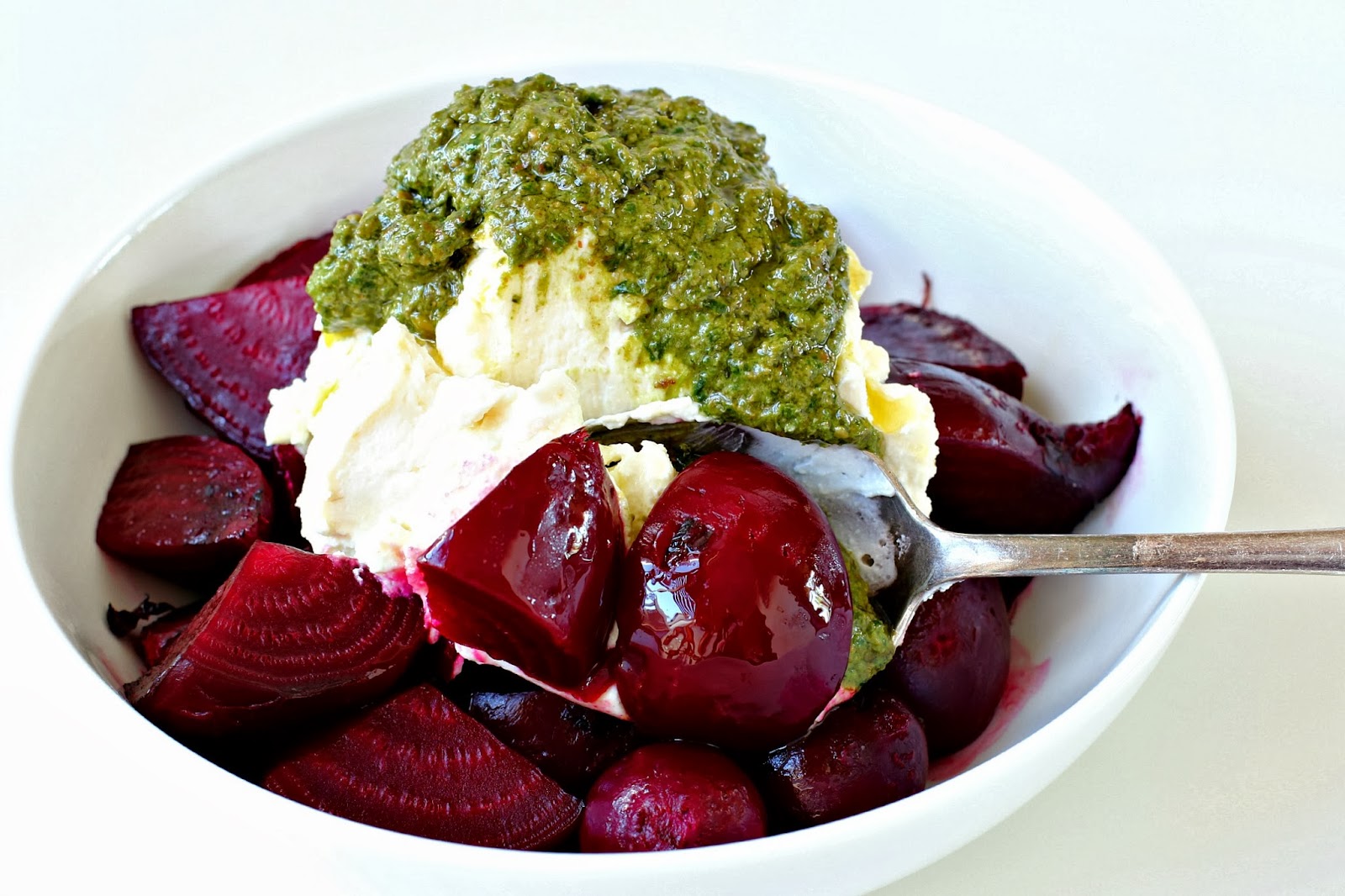 Milk and Honey: Roasted Beetroot with Whipped Ricotta and Pesto