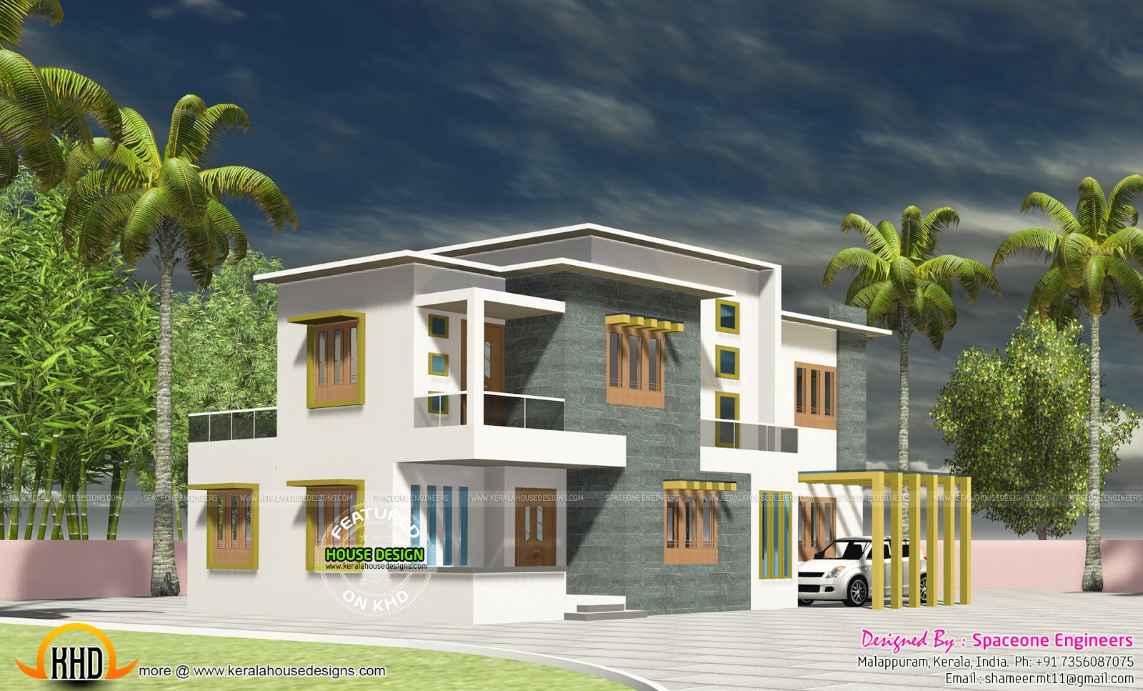 4 bedroom Flat roof style house - 2200 sq-ft - Kerala home design and ...