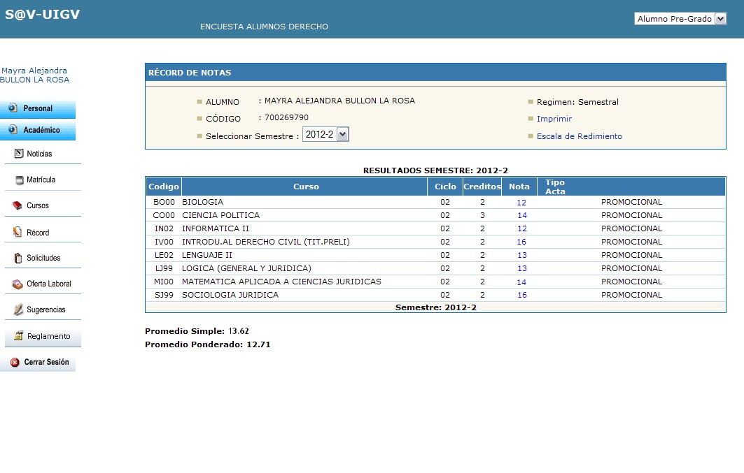 RÉCORD DE NOTAS: RÉCORD DE NOTAS