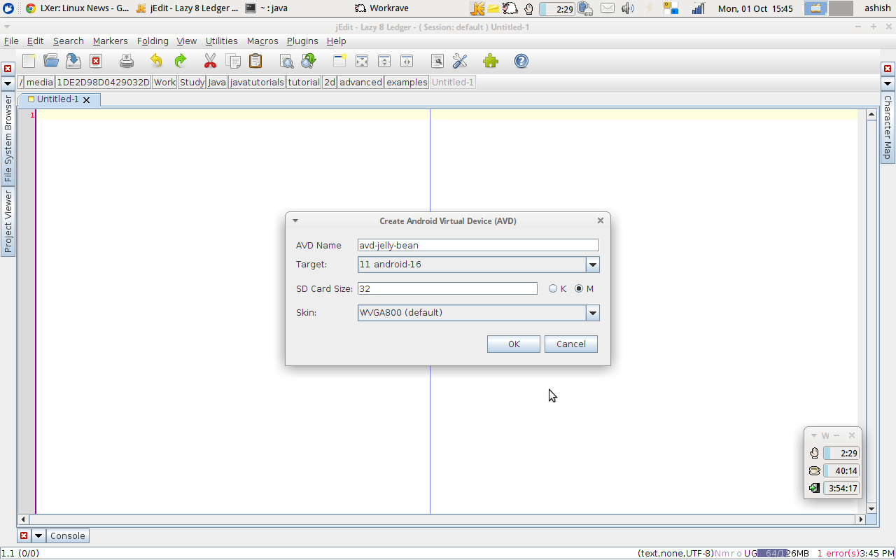 Aspiration Limited: Android development using jEdit part 2