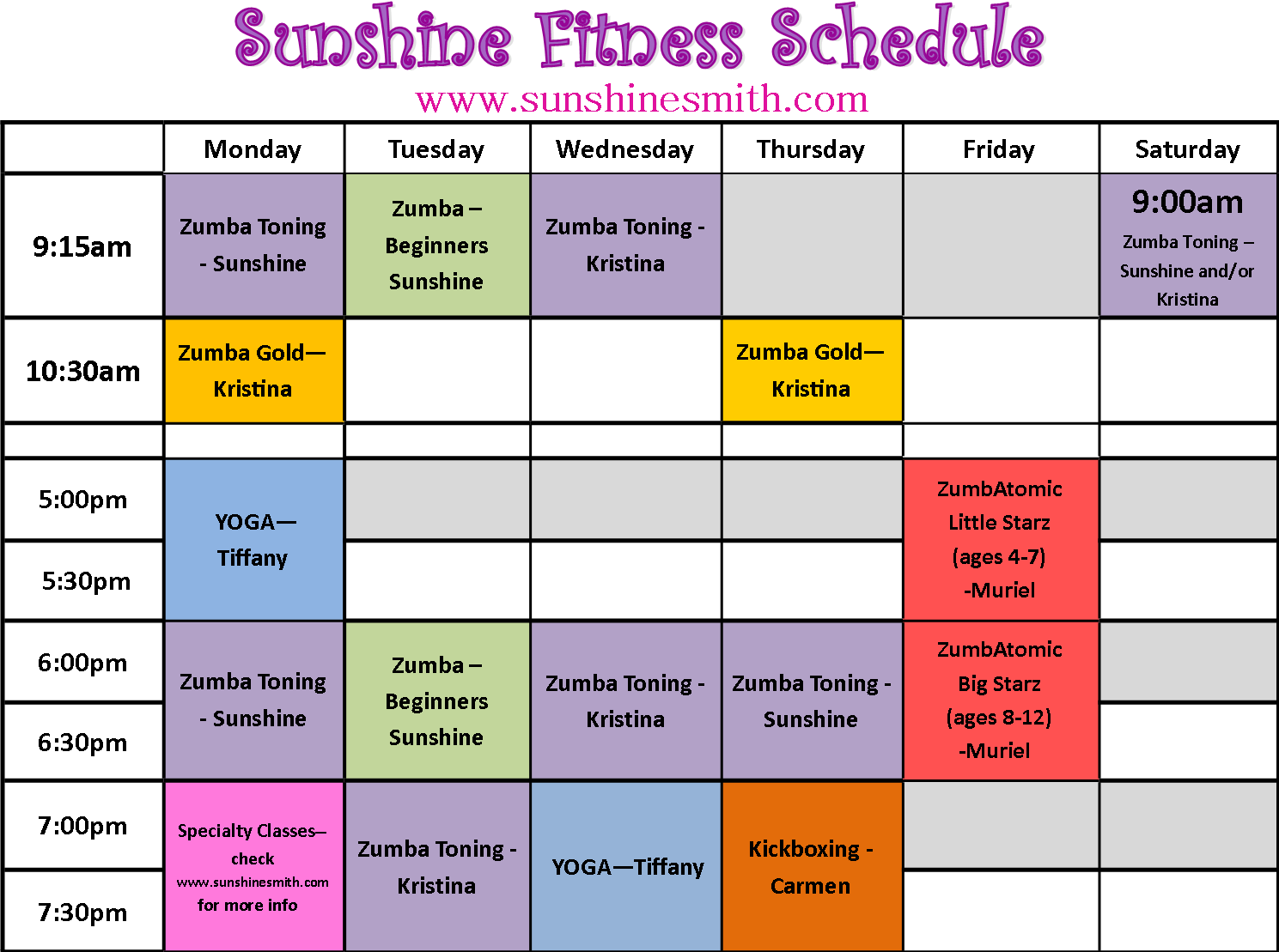 Sunshine Fitness Schedule And Specialty Classes SURPRISE Sunshine Fitness Schedule And Specialty Classes SURPRISE