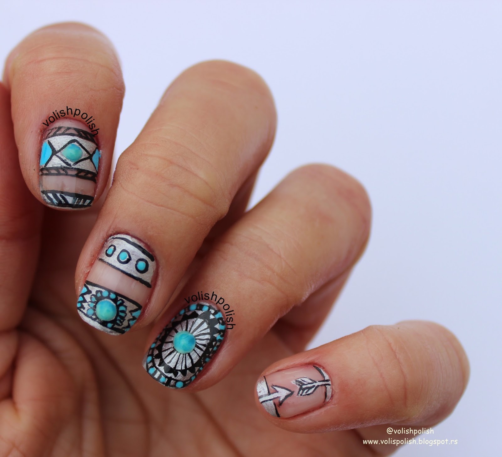 VOLISH POLISH: Boho nail art - mikrocrtanje / Boho nail art - handpainted