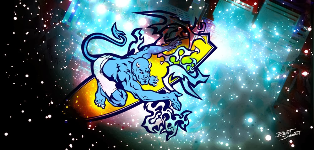 Demon Pack Presents: Illustration Friday: Tail, Surfer Demon in Space
