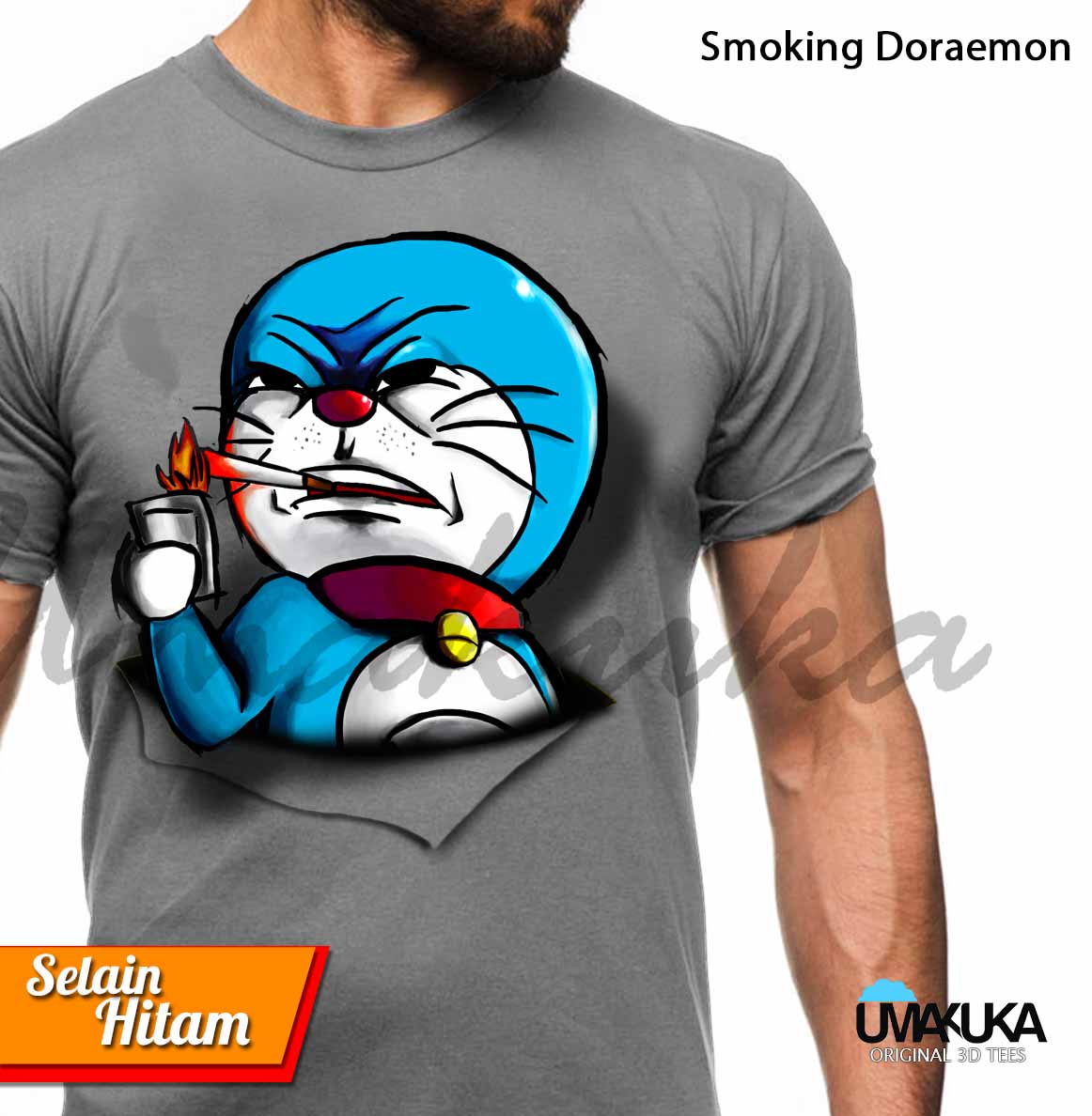 Kaos 3D Umakuka Smoking Doraemon & Super Mario