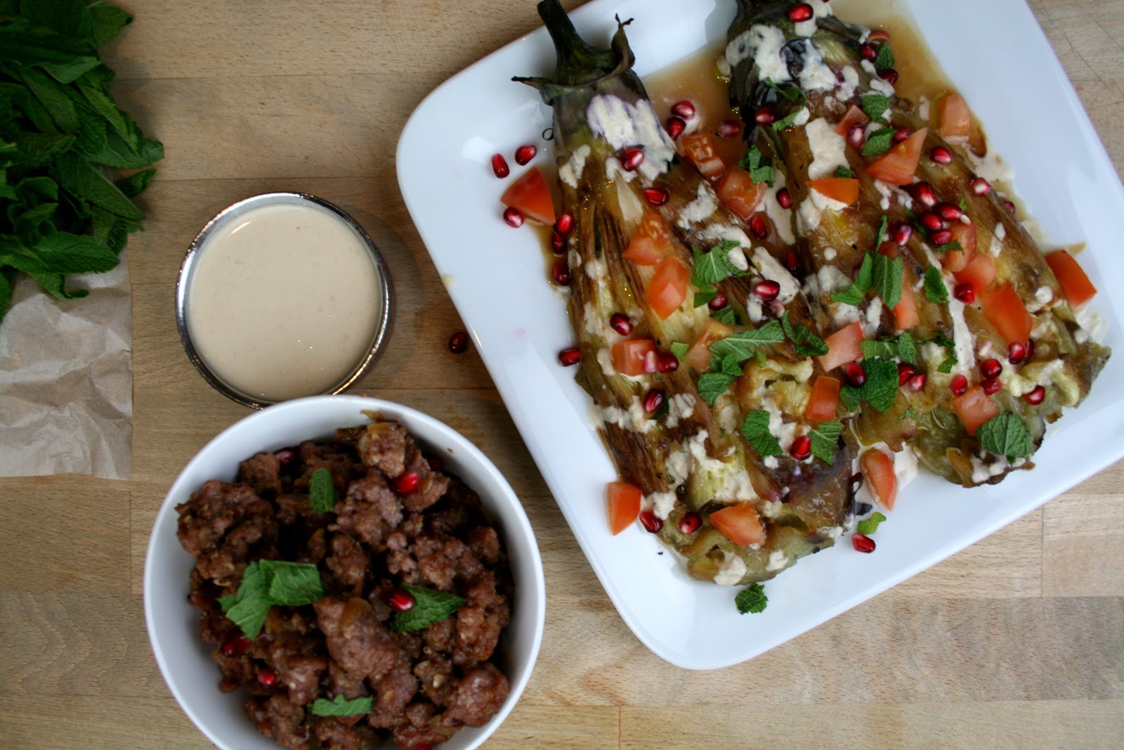 Israeli Aubergine 'Carpaccio' with Pomegranate Minced Lamb