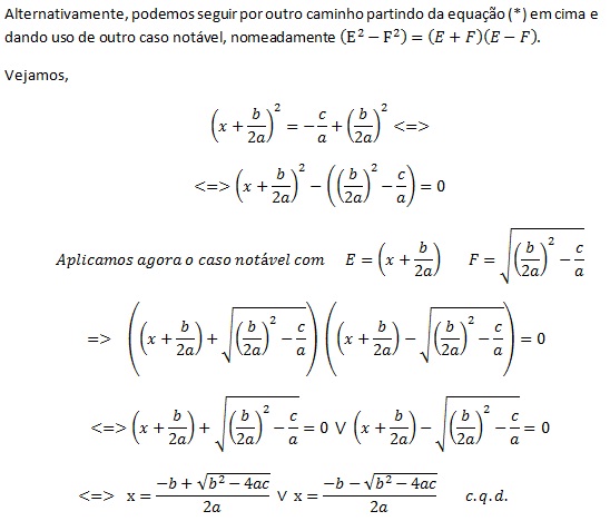 Dedução da fórmula resolvente para as equações do 2º grau