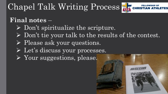 Character Coach / Sports Chaplain Blog: Pregame Chapel Talk Writing Process
