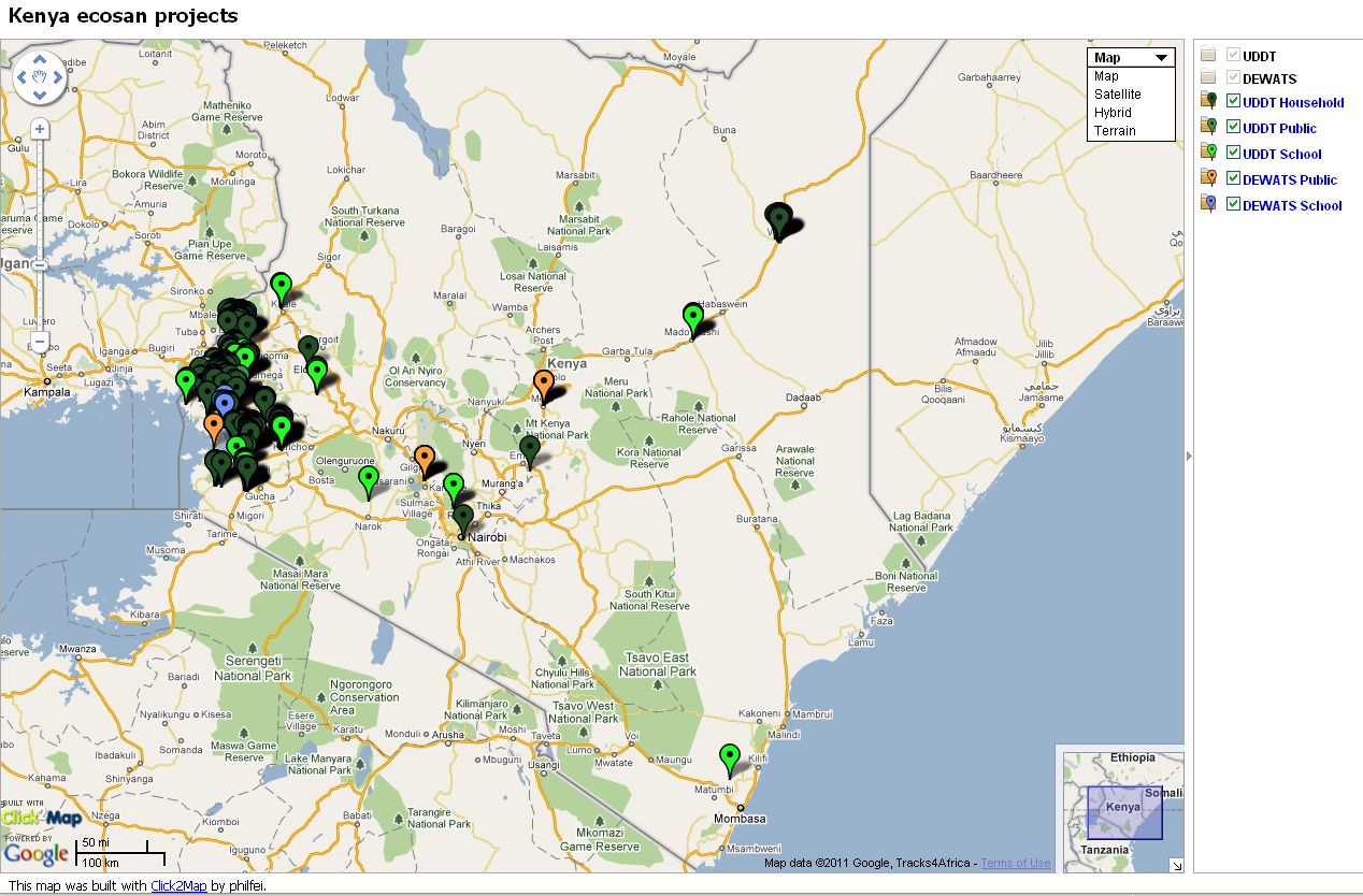 Ecosan Kenya Network: Maps of ecosan projects in Kenya
