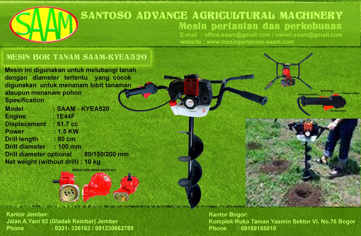 Mesin Bor Tanah SAAM KYEA-520 ~ Santoso Advance Agricultural Machinery