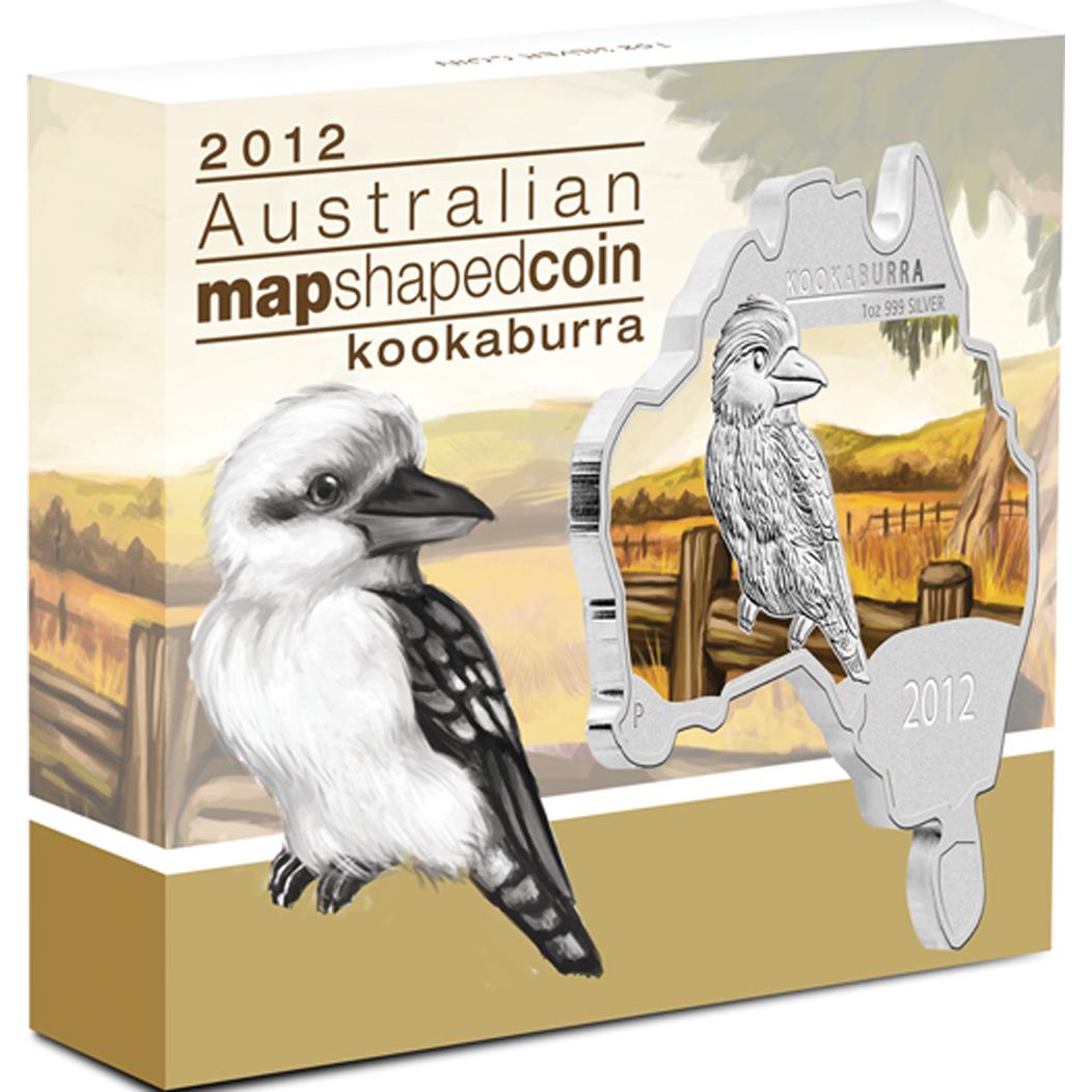 Australia Silver: Australian Map Shaped Kookaburra 2012 1oz Silver Coin