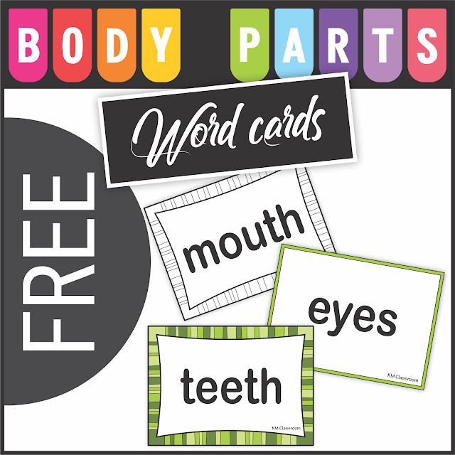 KM Classroom: Body Parts Flashcards, Word Cards