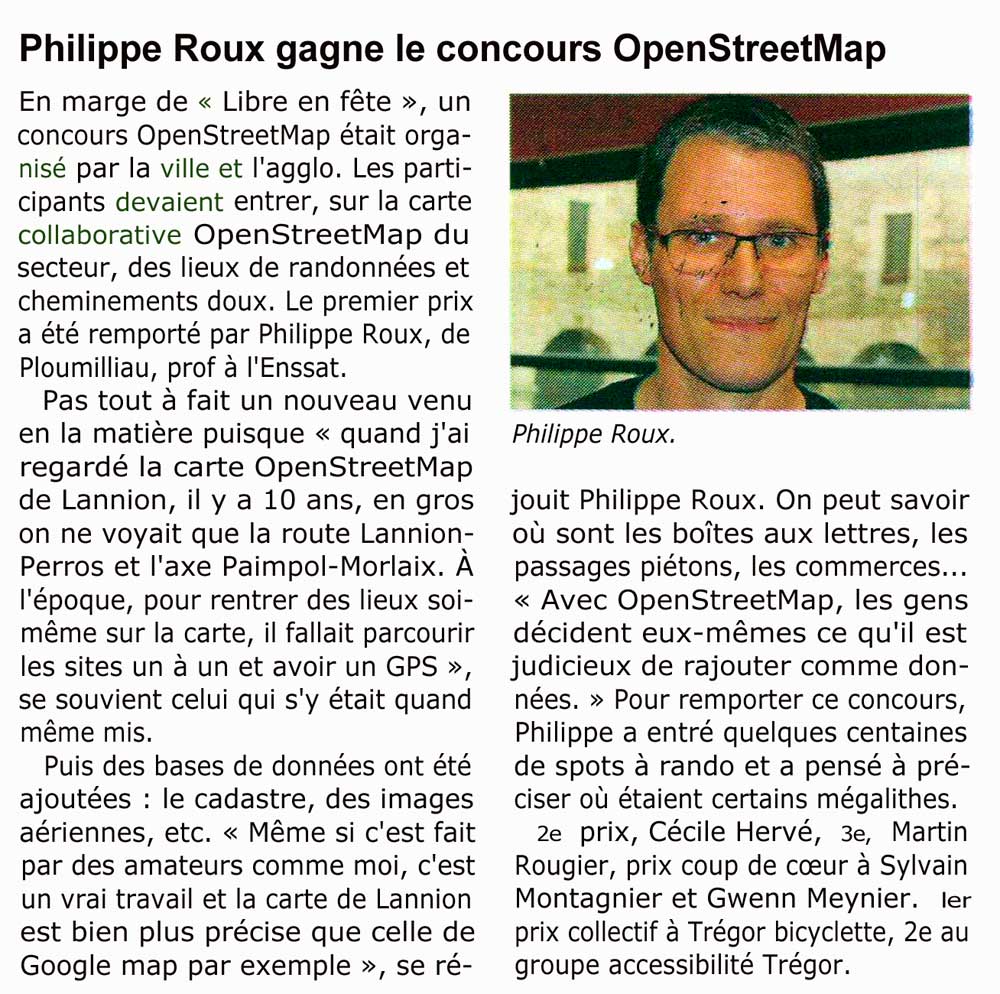 OpenStreetMap : Philippe Roux (enseignant Enssat) remporte le 1er prix