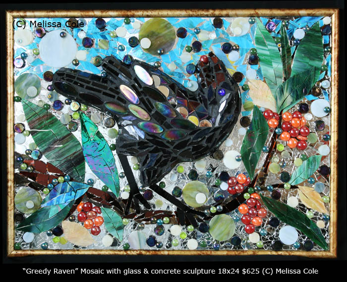 Melissa Cole Fun Fine Art: "Greedy Raven" Mosaic Mirror