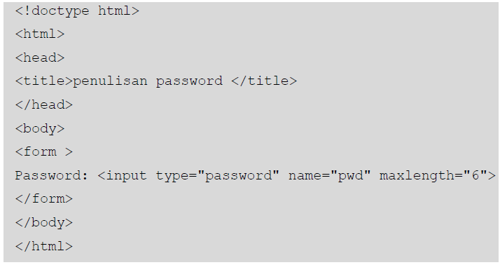 Bentuk kode html membuat komponen input text password dan komponen ...