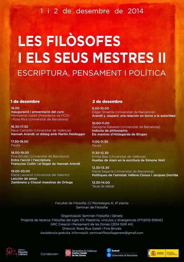 Jornades Les filòsofes i els seus mestres II. Escriptura, pensament i ...