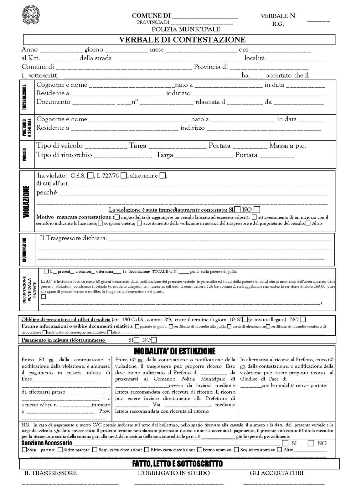 Polizia Locale Blog : IL VERBALE