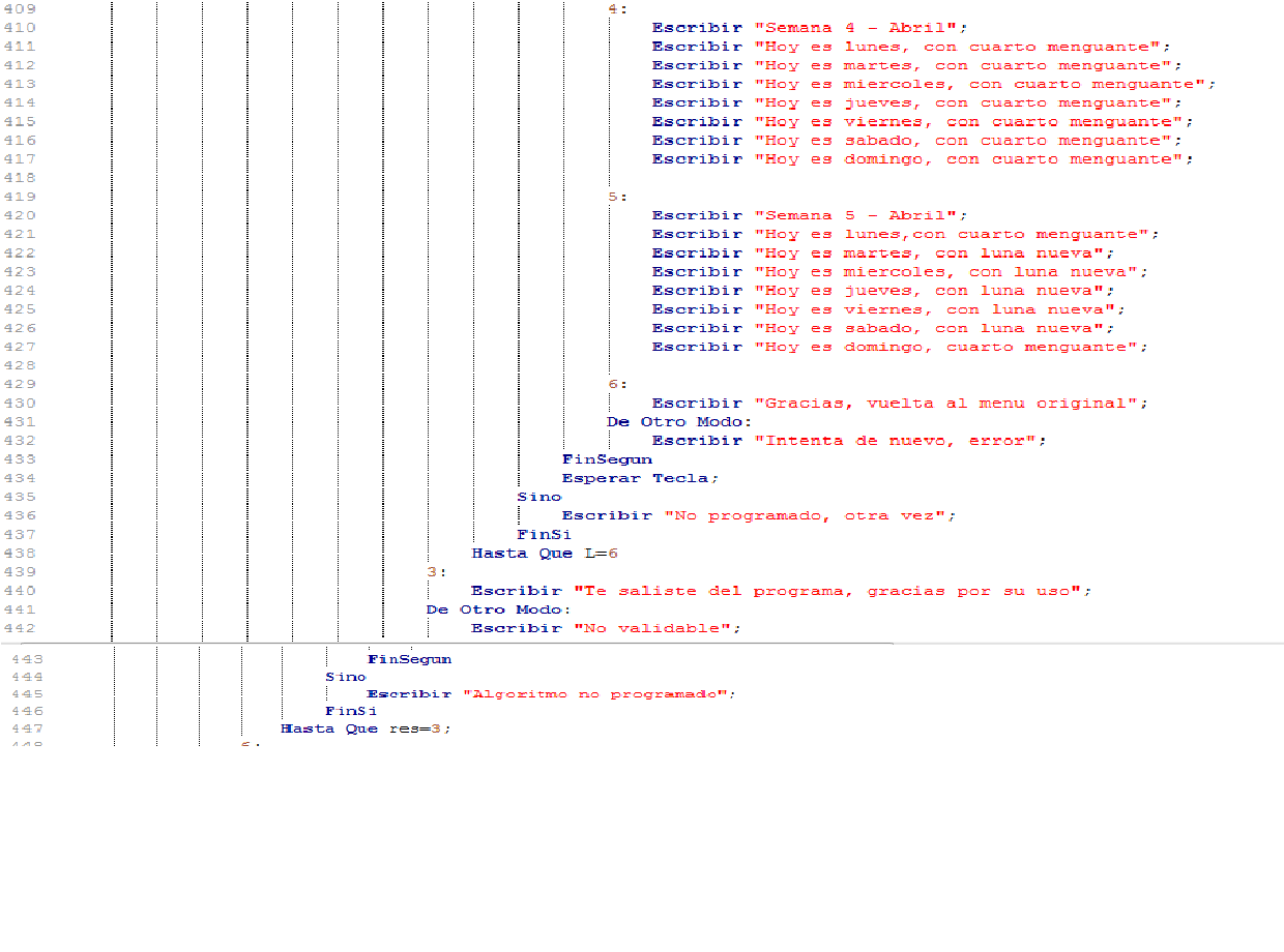 LÓGICA Y ALGORITMIA : MENU CON SEIS CODIGOS EN PSEINT