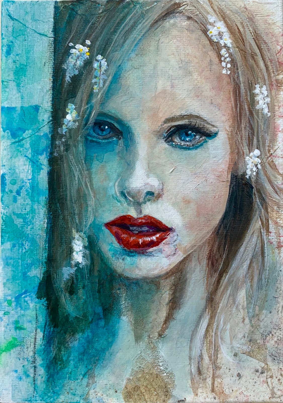 Blues mixed media woman portrait