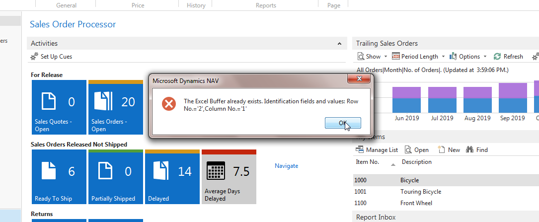 Ms Dynamics 365 Business Central The Excel Buffer Already Exist Identification Field And Value
