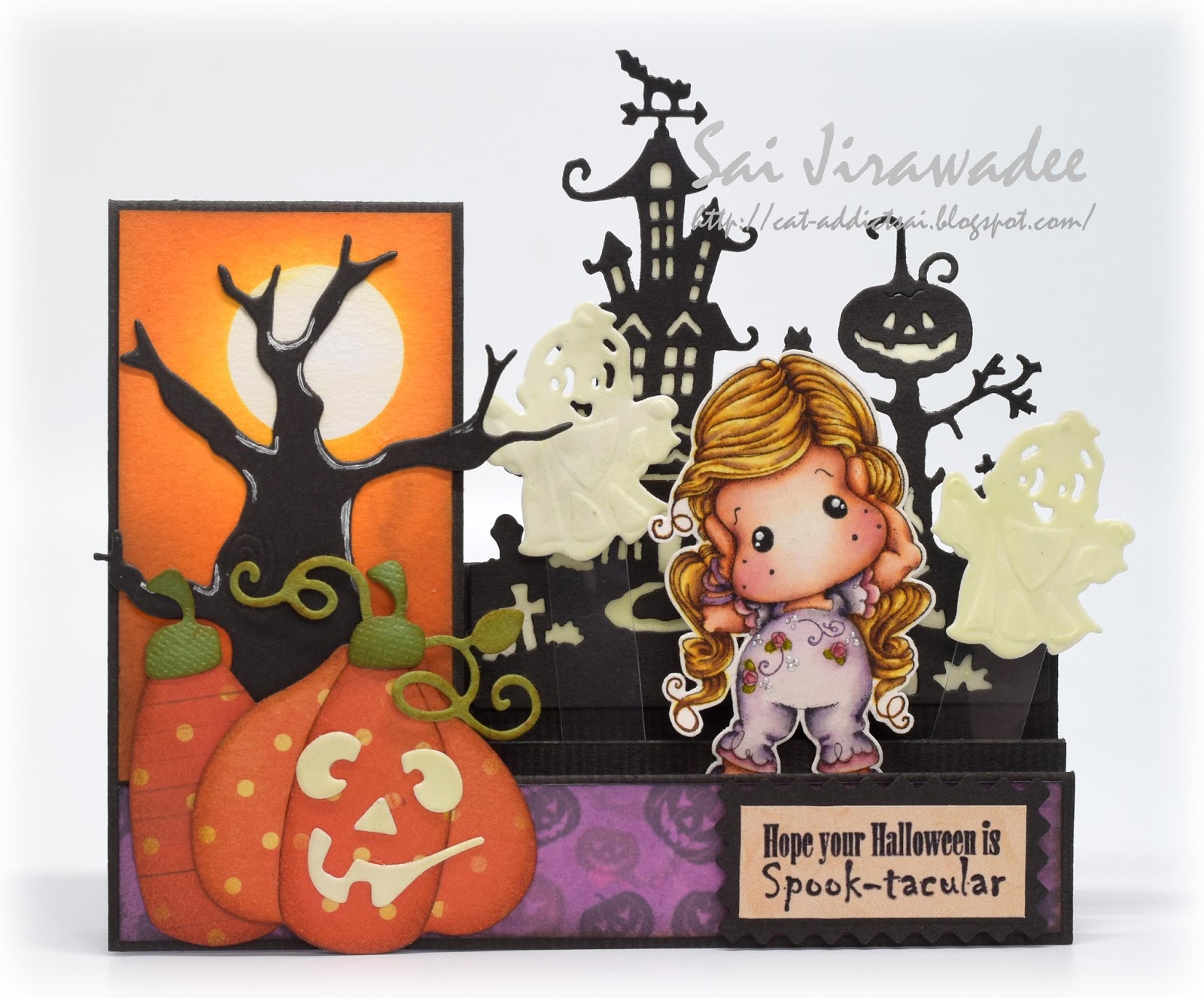 Cat-Addict Sai: Glow In The Dark Halloween Card