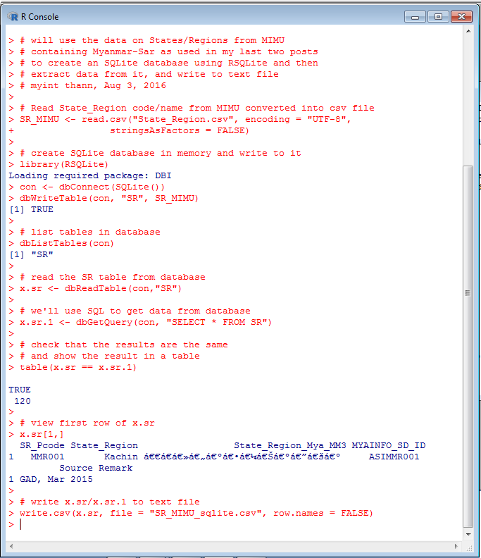 Bayanathi Technology: Myanmar-Sar in R III: Light, SQLite