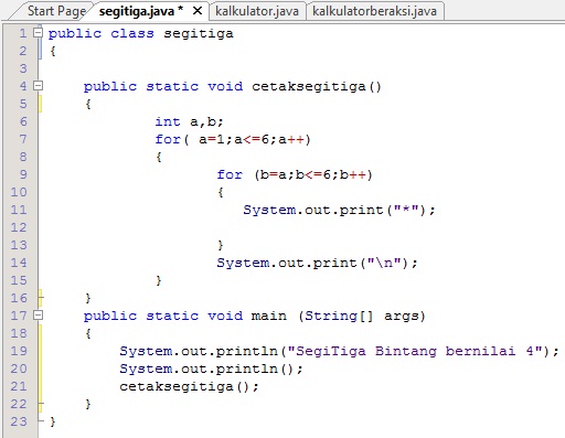 JAVA: LATIHAN SEGITIGA BINTANG DAN KALKULATOR
