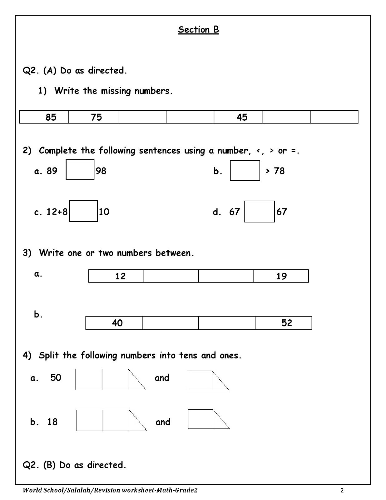 Birla World School Oman: Revision work for Grade 2