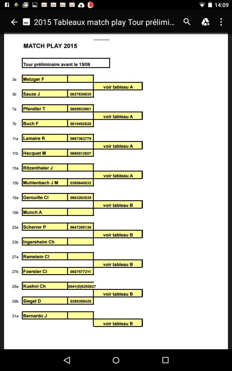 seniors des bouleaux: Tableaux Match Play