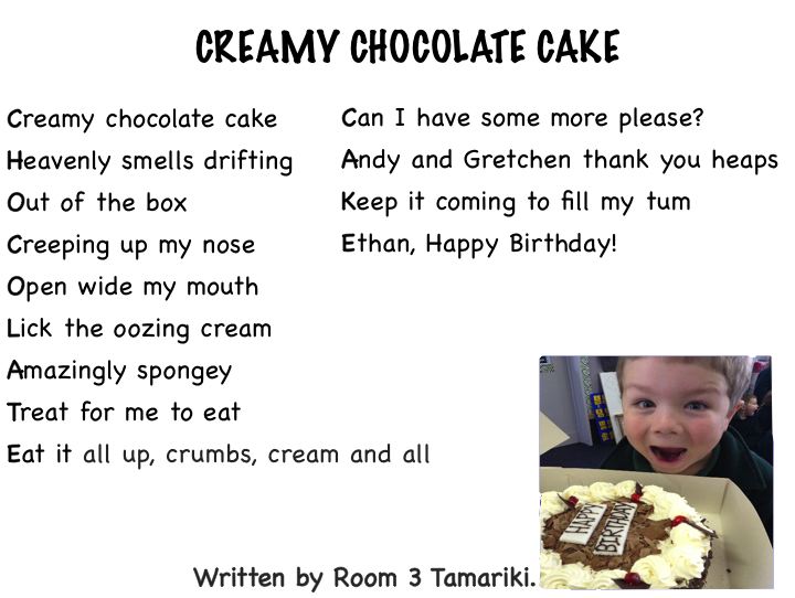 MAKAREWA ROOM 3: CHOCOLATE CAKE ACROSTIC POEM
