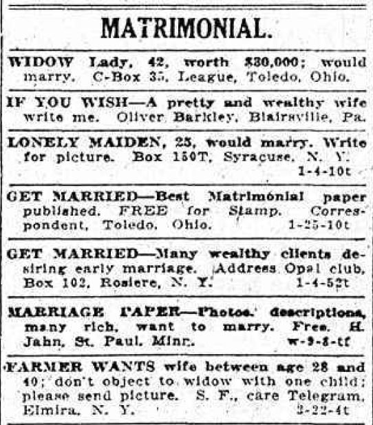 Chemung County Historical Society: Lonely Hearts of Yesteryear ...