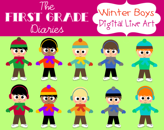 The First Grade Diaries: Winter Kids--Boy Clip Art Set