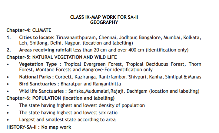 SocialScience4U: Class IX Map Work list for SA II 2016-17