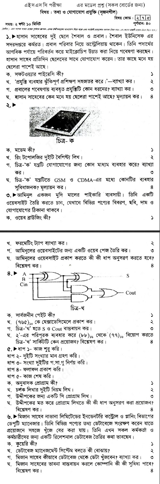 HSC ICT Model Question - 01