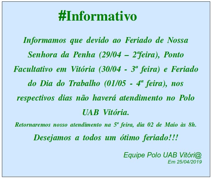 Polo Uab Unac Vitóri Feriados E Ponto Facultativo 30 04