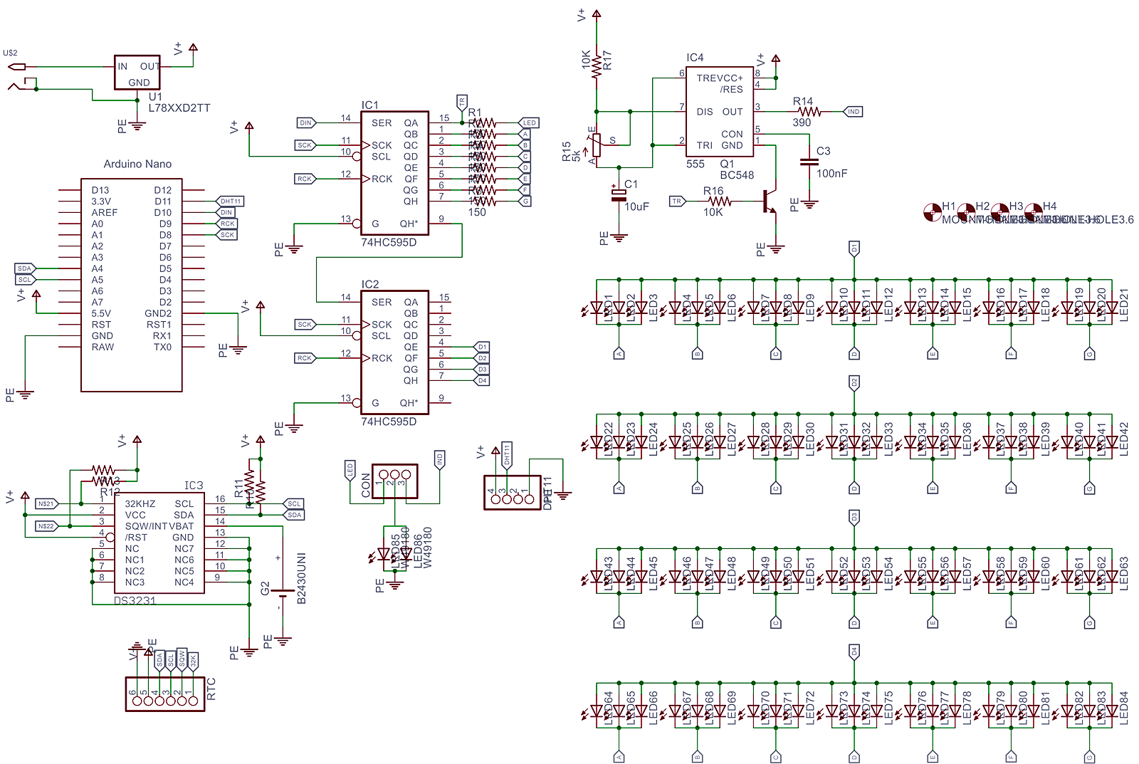Diy Digital Clock Arduino Nano Seven Segment With Temperature