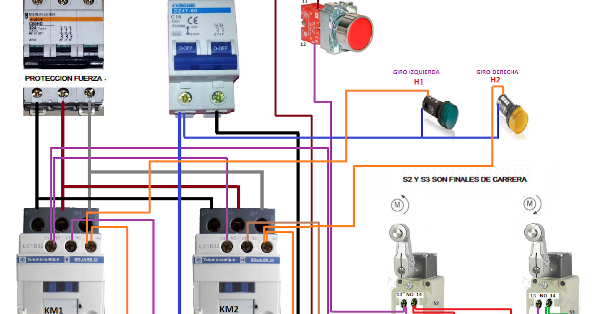 inversor de giro con finales de carrera ~ Esquemas eléctricos