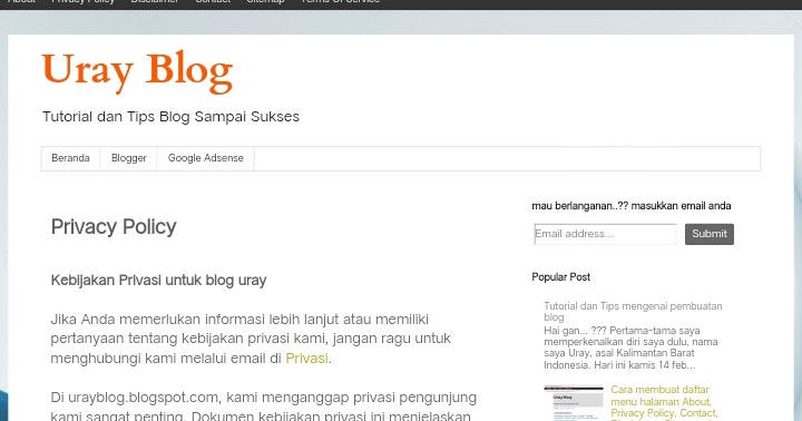 Uray Blog: Cara membuat halaman Privacy Policy atau Kebijakan Privasi ... Uray Blog: Cara membuat halaman Privacy Policy atau Kebijakan Privasi ...